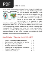 A Healthy Lifestyle 2 Reading Comprehension Exercises - 116024 | PDF