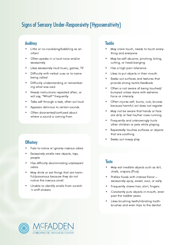 Signs of Sensory Under-Responsivity (Hyposensitivity) PDF | PDF | Odor ...