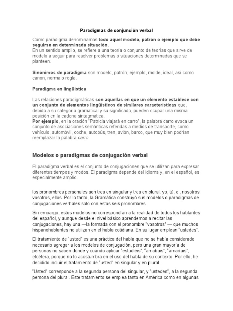 Paradigmas de Conjugación Verbal | PDF | Paradigma | Verbo