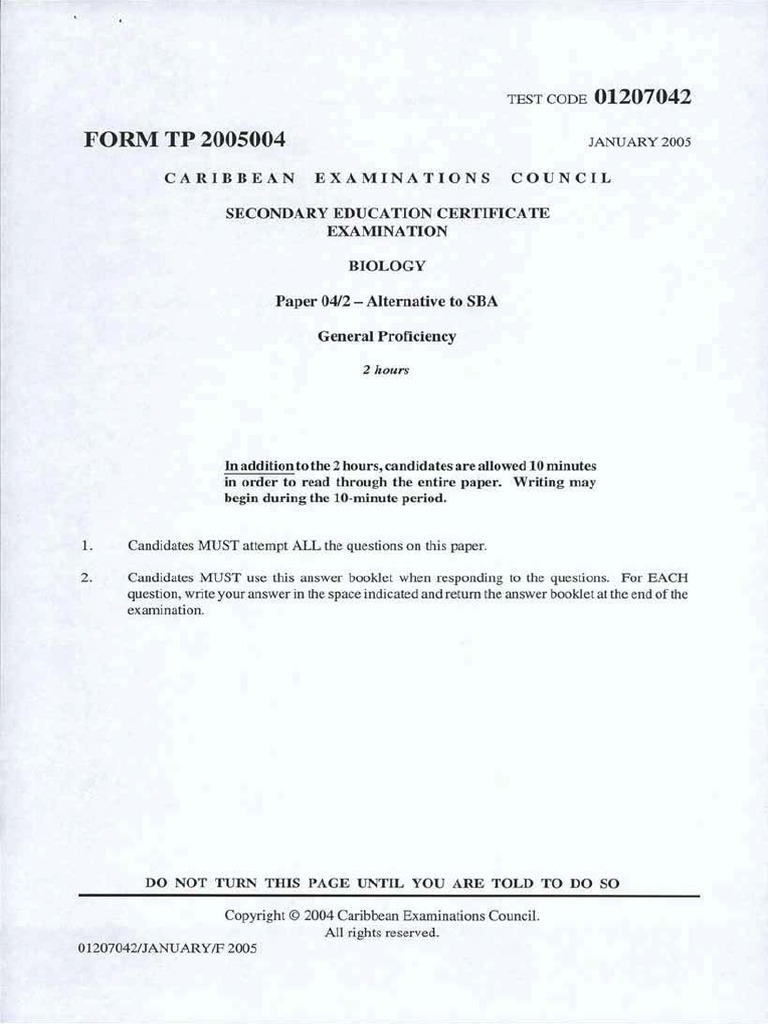 CSEC Biology January 2005 P042 | PDF | Soil | Physical Sciences