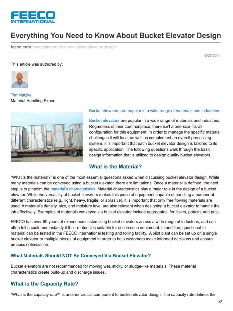Bucket Elevator Design Essentials | PDF | Elevator | Dimension