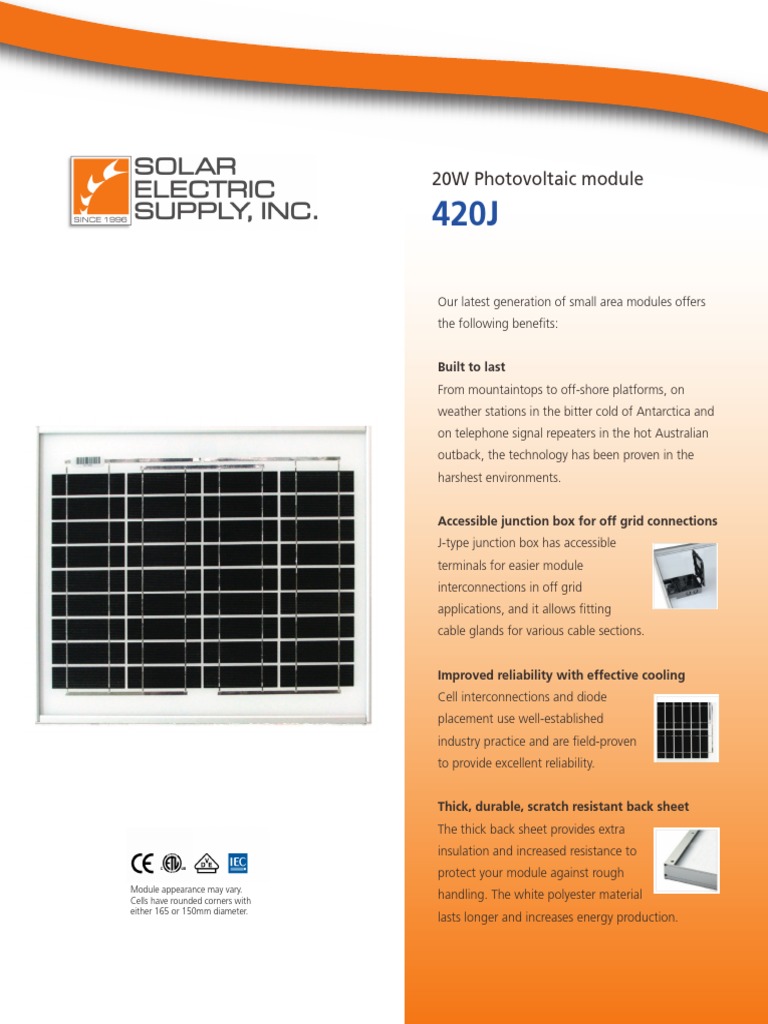 20W Photovoltaic Module: Built To Last | PDF | Solar Panel | Electrical ...