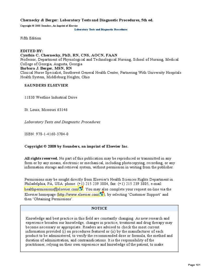Cynthia C. Chernecky, Barbara J. Berger - Laboratory Tests and ...
