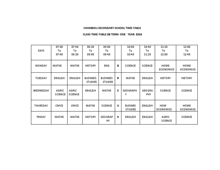 Chamboli Secondary School Timetable 2016 | PDF | Foreign Language ...