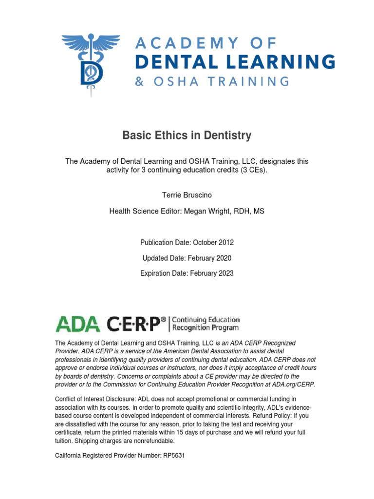 Basic Ethics in Dentistry | Download Free PDF | Autonomy | Dentistry