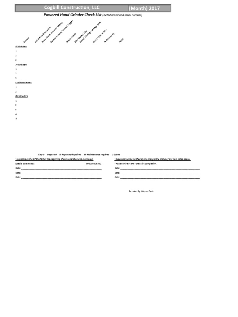 2017 Generic Hand Grinder Quartery Check List | PDF