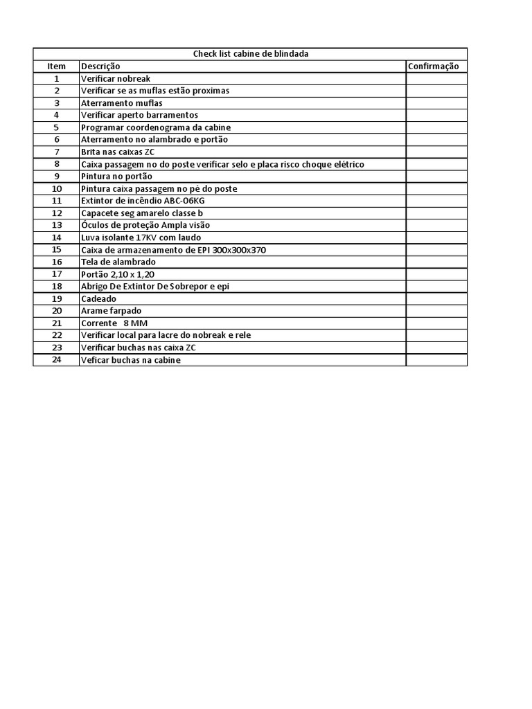 Check List Cabine | PDF
