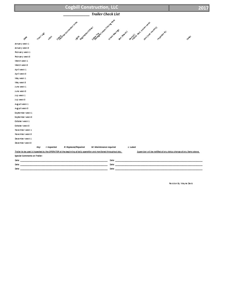 2017 Yearly Trailer Check List | PDF