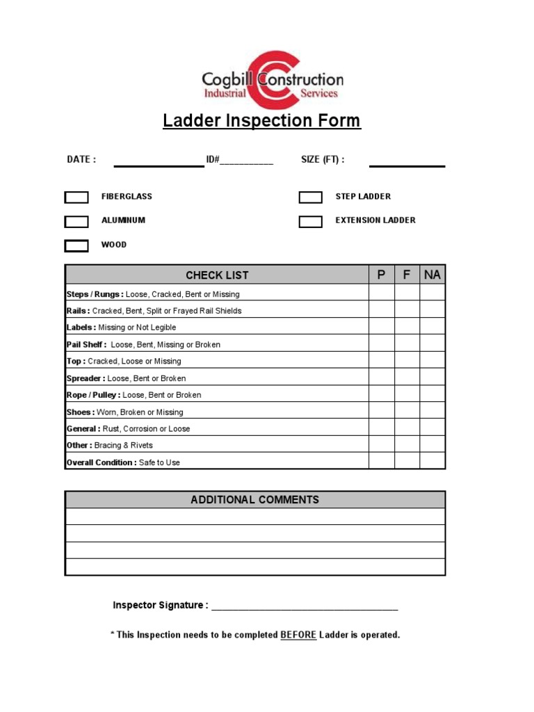 Ladder Inspection Form Excel | PDF