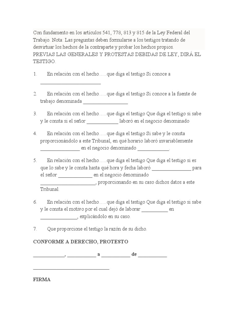 Modelo de Interrogatorio A Testigos | PDF