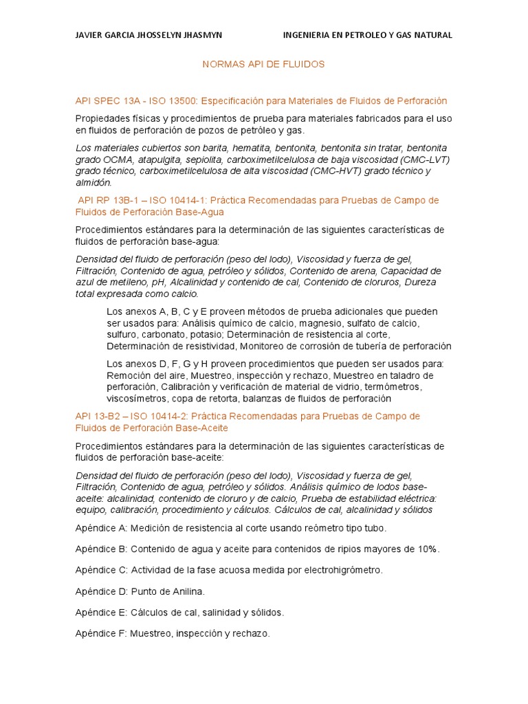 Normas Api de Fluidos | PDF | Petróleo | Agua
