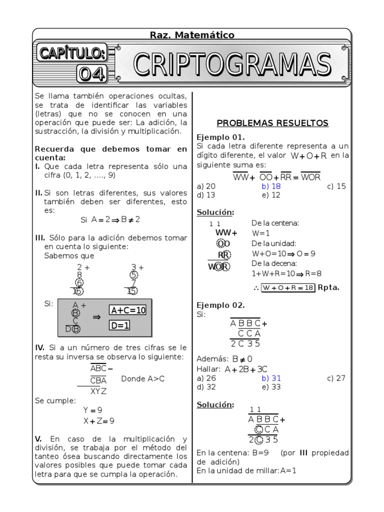 Criptogramas | PDF | Sustracción | Teoría de los números