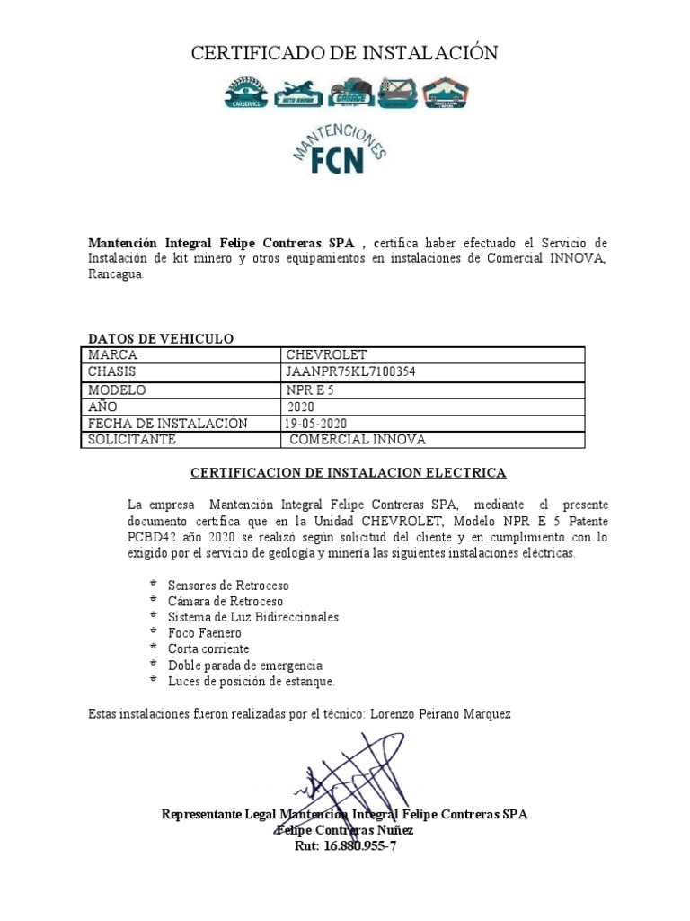Certificado Instalación Electrica | PDF