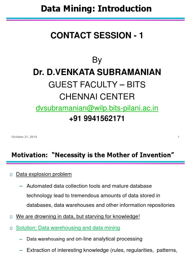 2 DM Module 1 Introduction DVS | PDF | Data Mining | Data Warehouse