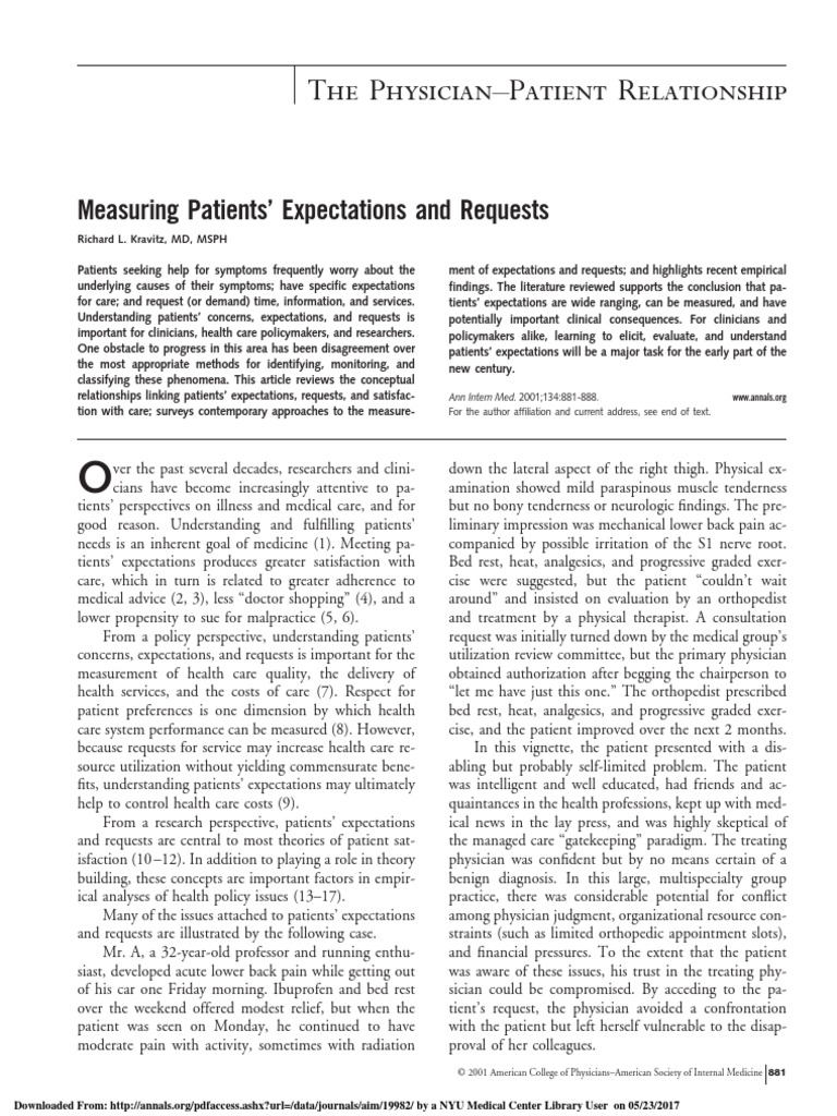 The Physician-Patient Relationship: Measuring Patients' Expectations ...
