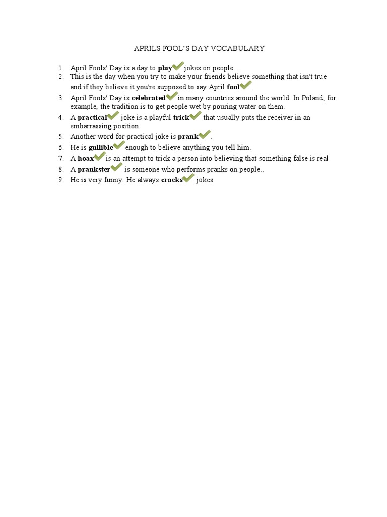 Aprils Fool Day Vocabulary | PDF