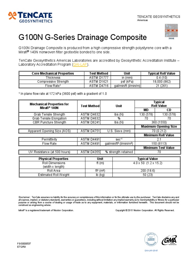 MIRAFI G100N Drainage Composite | PDF | Civil Engineering | Building ...