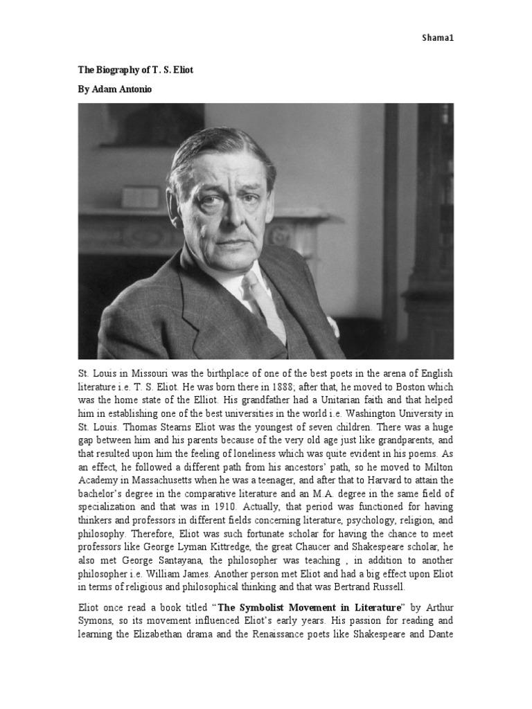 The Biography of Eliot | PDF | T. S. Eliot | Poetry