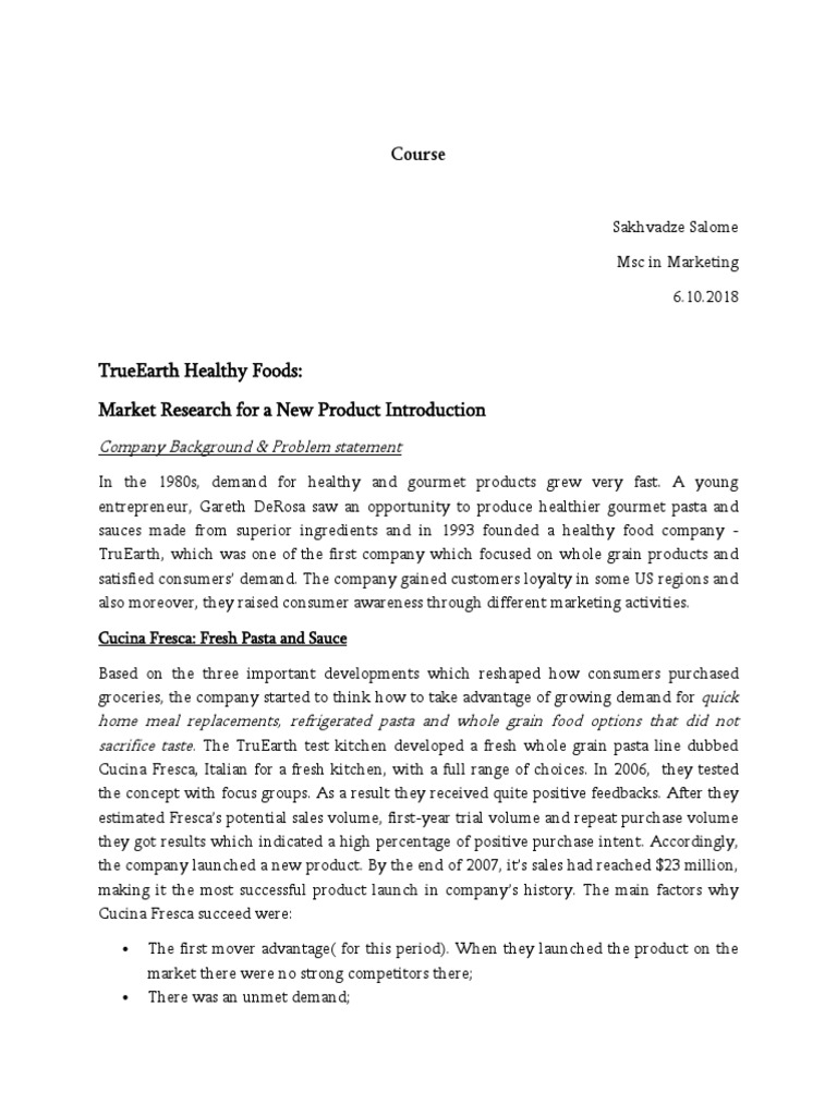 Case Study - TrueEarth Healthy Foods | PDF | Brand | Pasta