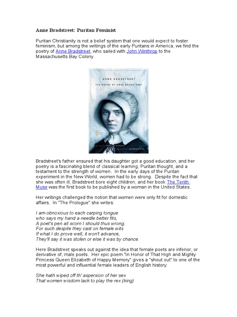 Anne Bradstreet: Pioneer Puritan Poet | PDF | History