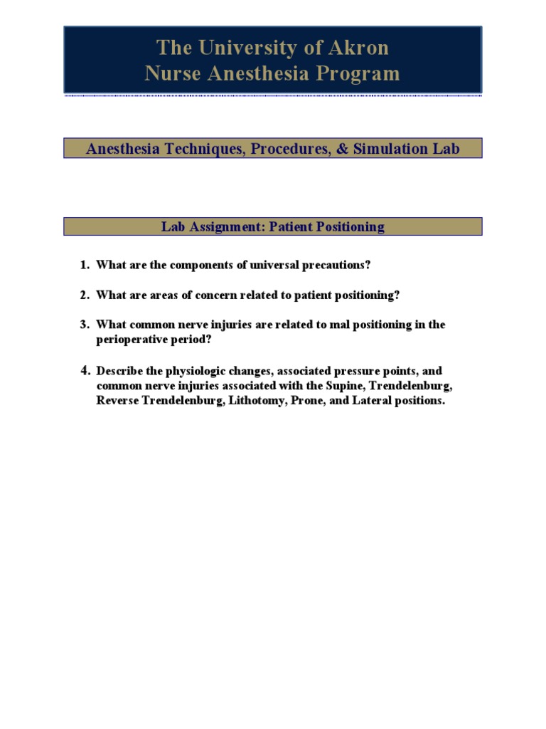 Patient Positioning in Anesthesia Lab | PDF | Wellness