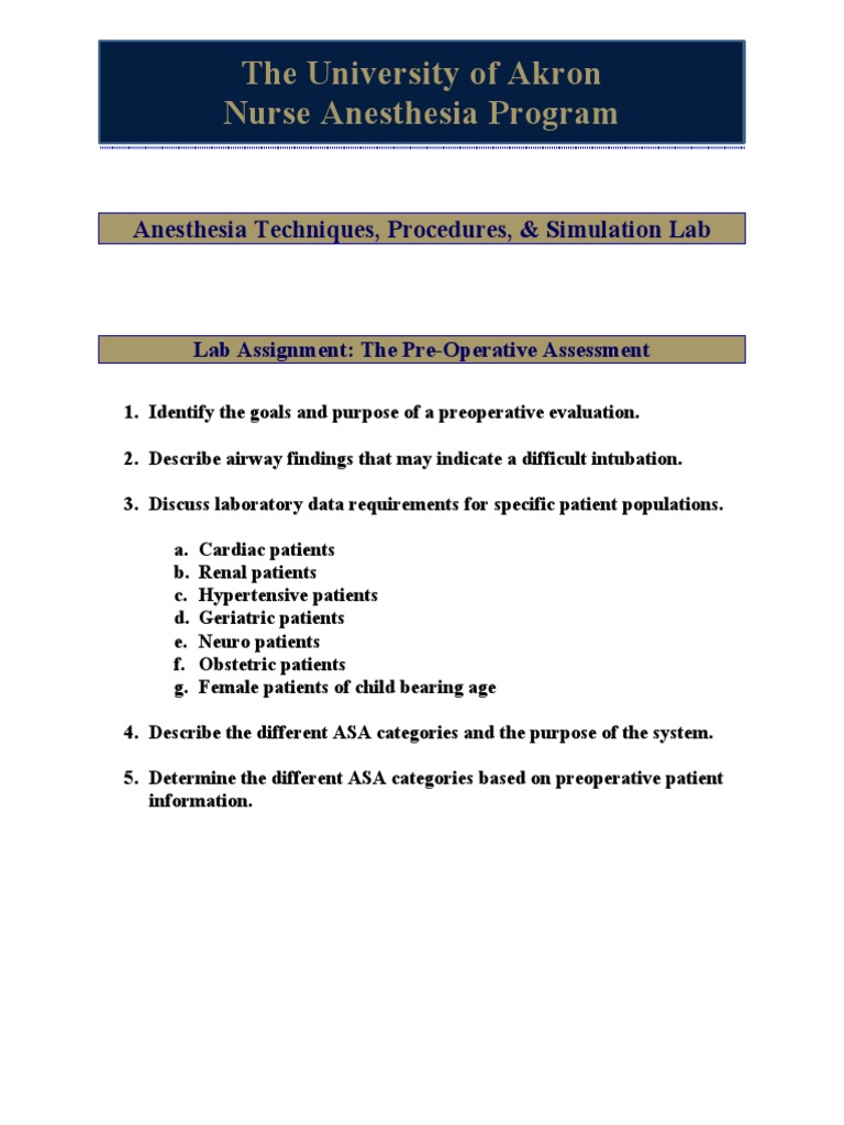 Preoperative Assessment in Anesthesia | PDF