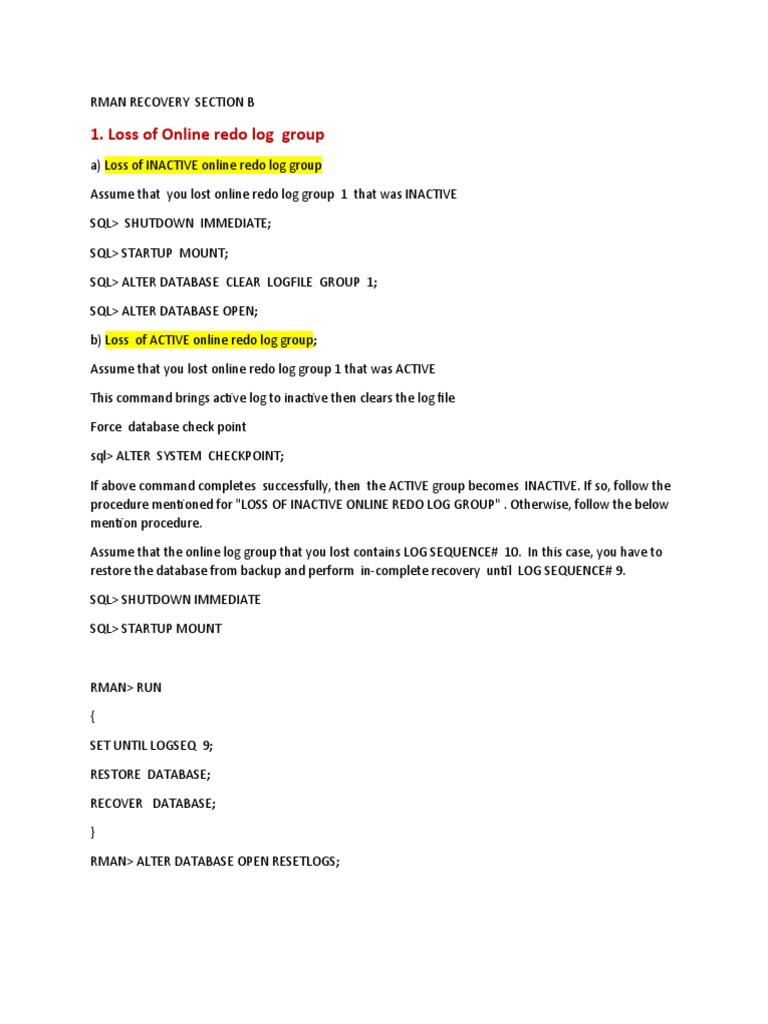 RMAN Recovery Guide: Log and PITR | PDF | Databases | Application Software