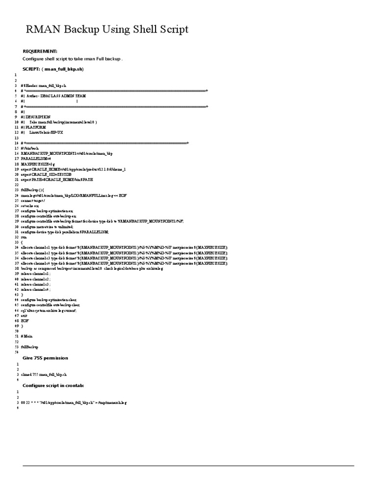RMAN Backup Using Shell Script | PDF | Backup | Data Management Software