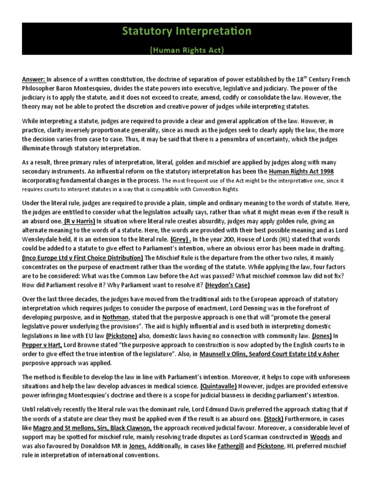 SI HRA Sample Answer | PDF | Statutory Interpretation | Plain Meaning Rule