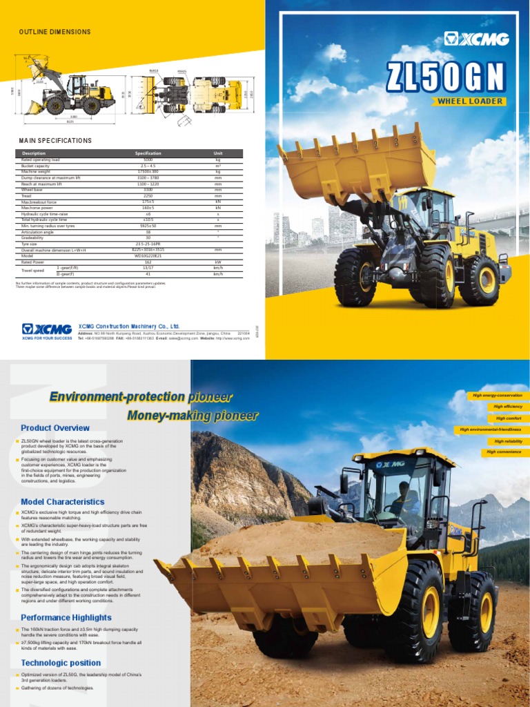 XCMG ZL50GN G-Series Wheel Loader - Outline Dimension | PDF | Vehicle ...