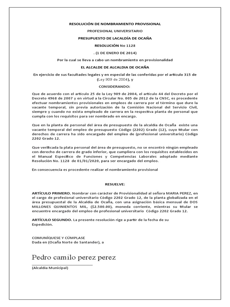 Resolución de Nombramiento | PDF