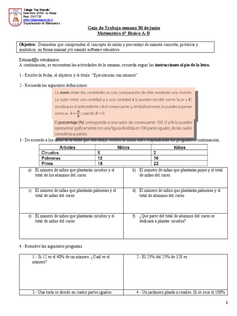 Guía de Razones y Porcentajes 6° Básico | PDF | Agitación | Violencia