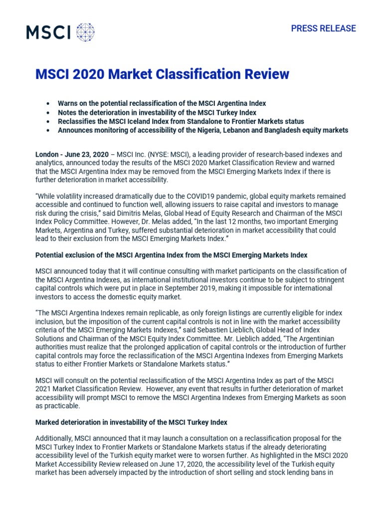 Results of The 2020 Annual Market Classification Review | PDF | Msci | Stock Market Index