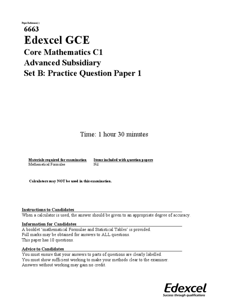 C1 Practice Paper B1 | PDF | Equations | Geometry