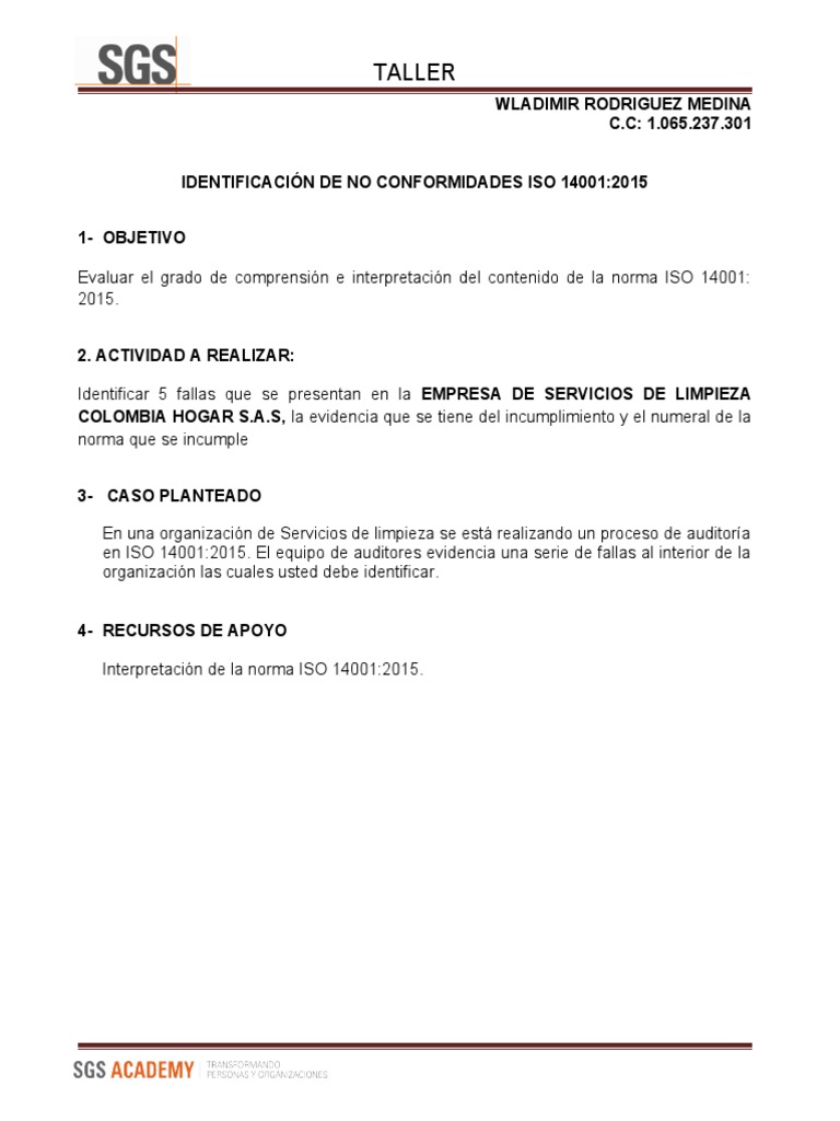 Taller - Identificación de No Conformidades ISO 14001 | PDF | Auditoría ...