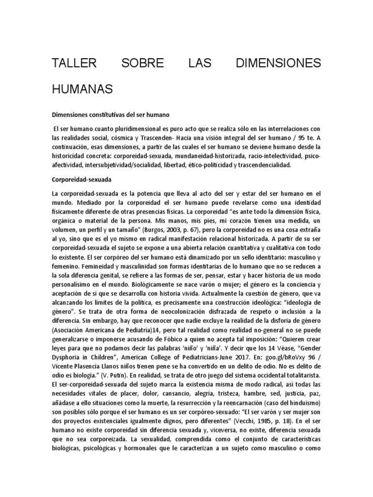 Taller Sobre Las Dimensiones Humanas | PDF | Libertad | Razón