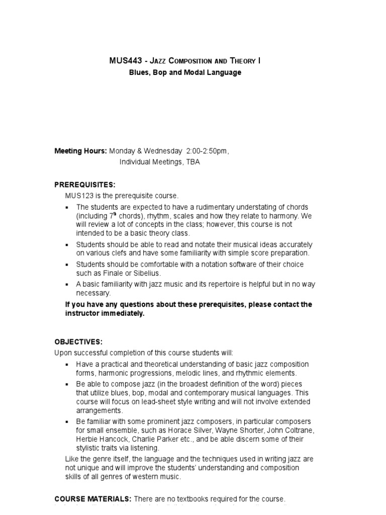 Jazz Composition and Theory Syllabus | PDF | Jazz | Test (Assessment)