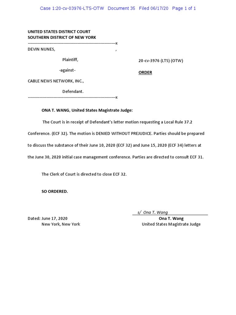 Order Denying Letter Motion - 6.17.20 | PDF