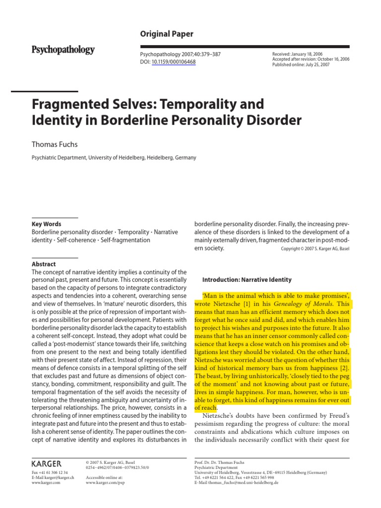 Fragmented Selves Boderline Fenomenologia | PDF | Identity (Social ...