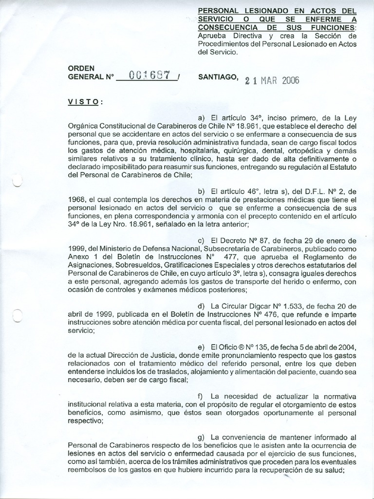Beneficios para Personal Lesionado Carabineros | PDF | Hospital ...