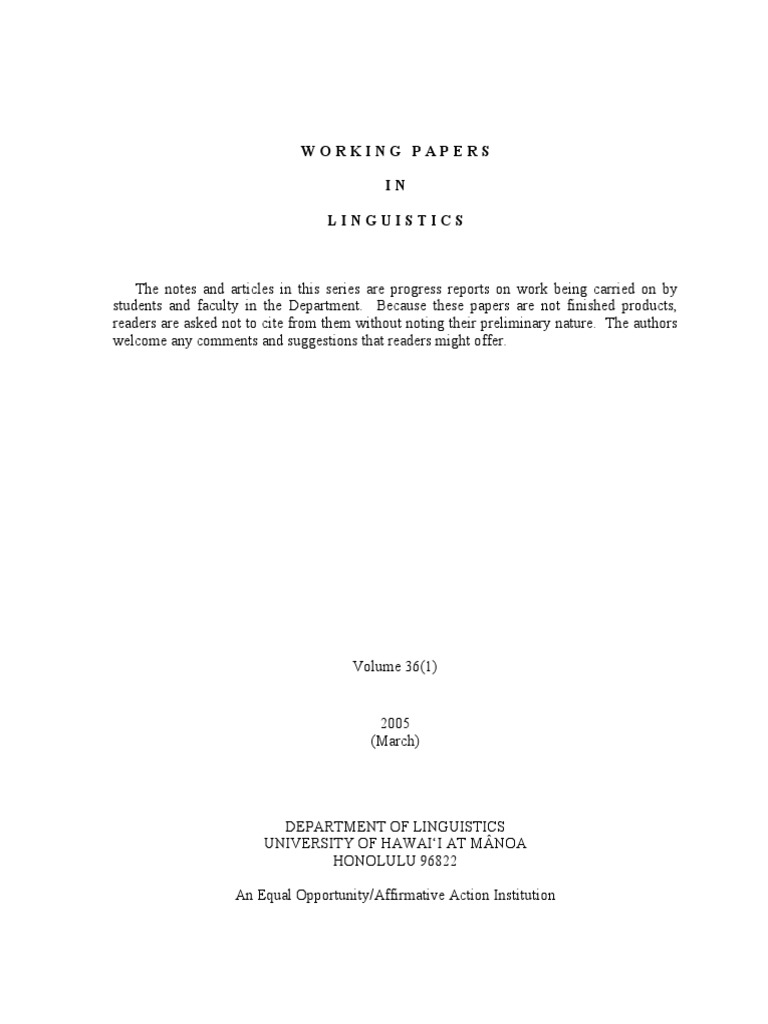 Working Papers IN Linguistics | PDF | Vowel | English Language