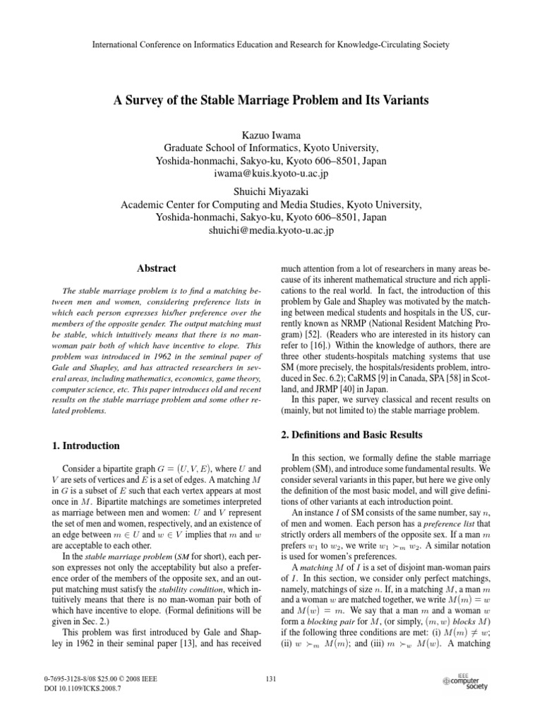 A Survey of The Stable Marriage Problem and Its Variants - 2 | PDF ...