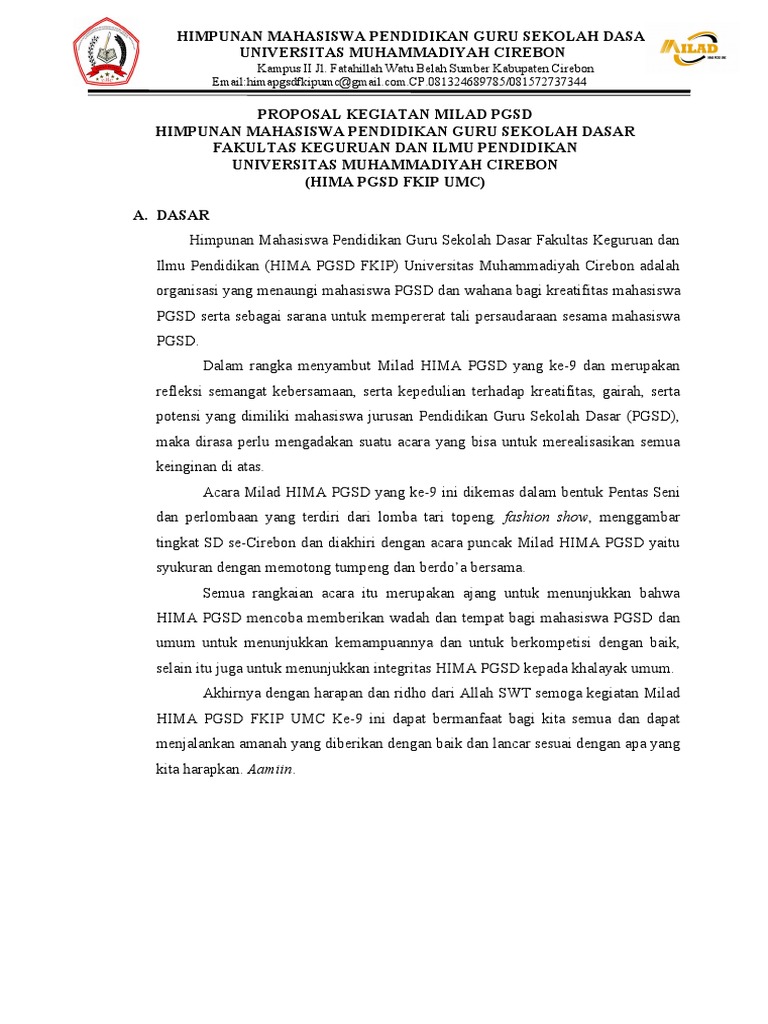 1PROPOSAL MILAD PGSD TAHUN 2020 Fixxx | PDF