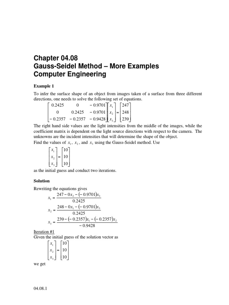 Gauss-Seidel Method - More Examples Computer Engineering: Example 1 ...