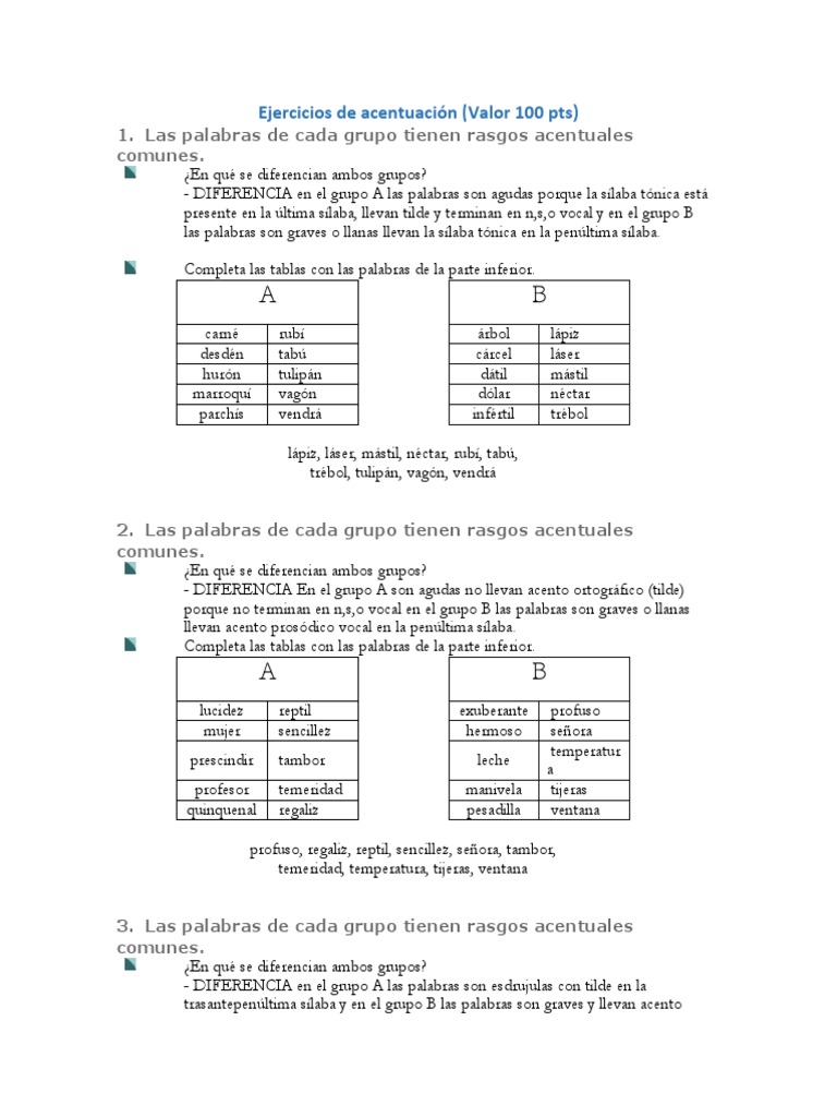 Acentuación: Ejercicios de identificación y aplicación de reglas ...