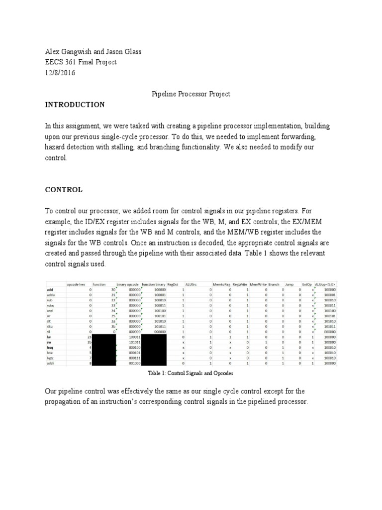 Table 1: Control Signals and Opcodes | PDF | Digital Electronics | Computer Hardware