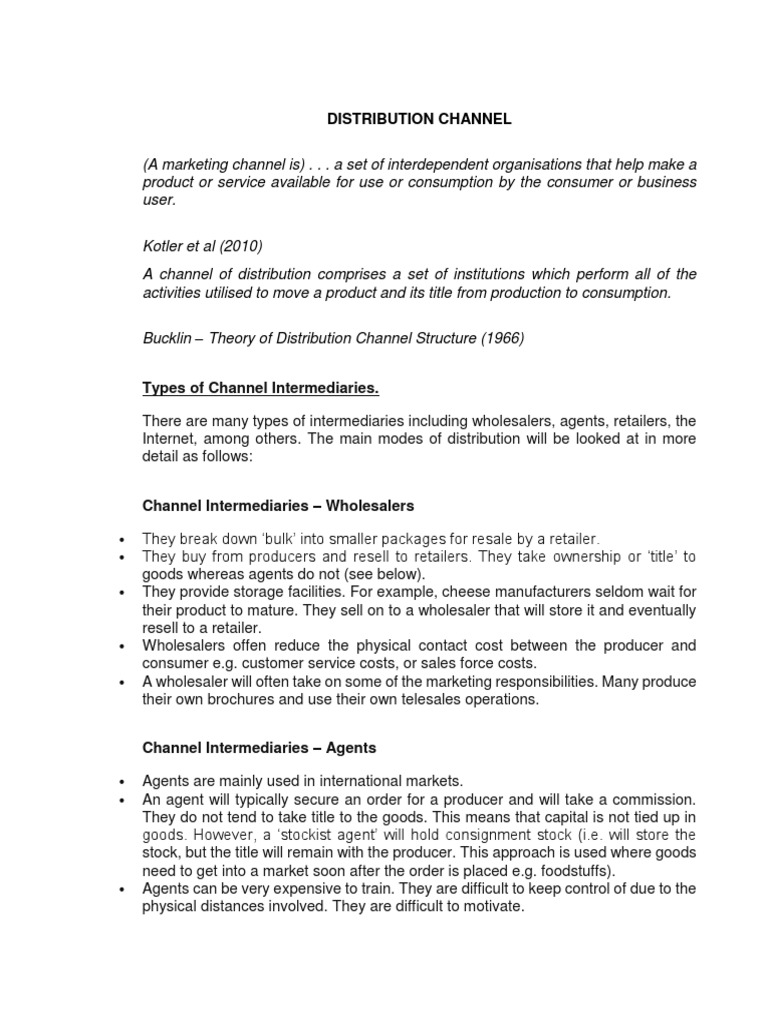Distribution Channel: Types of Channel Intermediaries | Download Free ...