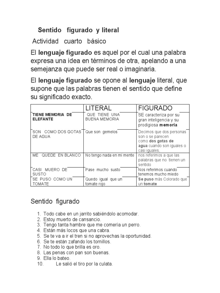 Sentido Figurado y Literal | PDF | Gatos