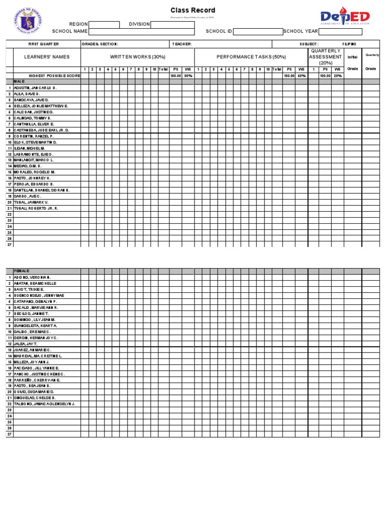 Region School Year School Id School Name Division: Filipino | PDF