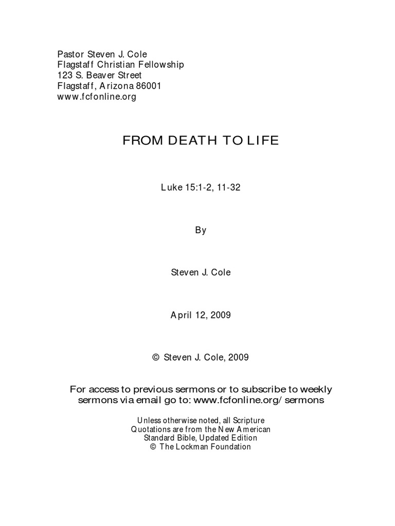 From Death To Life: Pastor Steven J. Cole Flagstaff Christian ...